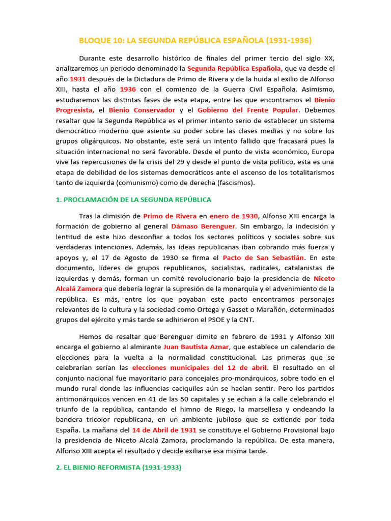 Bloque 10 La Segunda Repã Blica 2 | PDF | Gobierno de españa | Política de españa