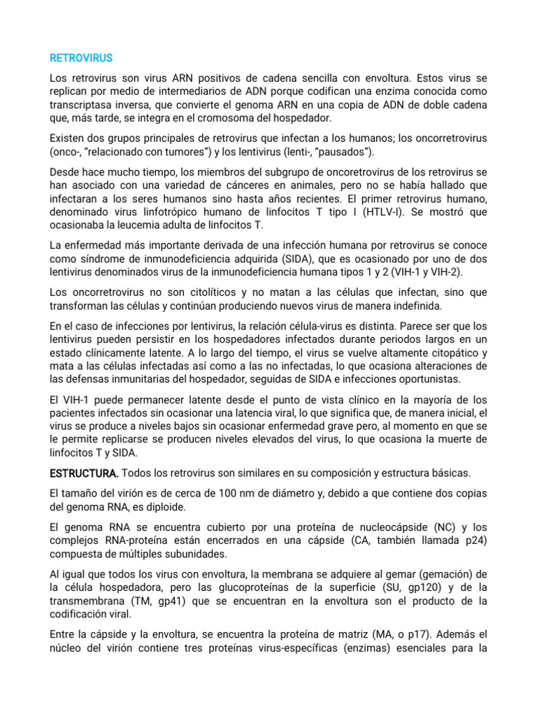 Retrovirus: Estructura y Patogénesis | PDF | Retrovirus | VIH