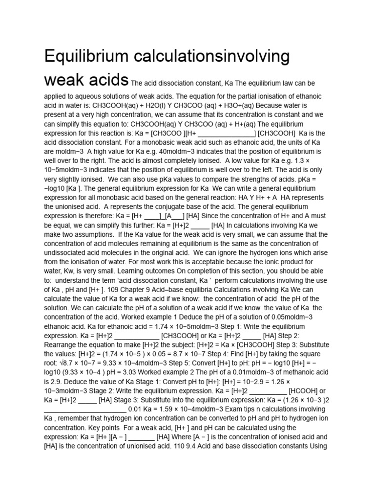 Equilibrium Calculations | PDF | Acid Dissociation Constant | Acid