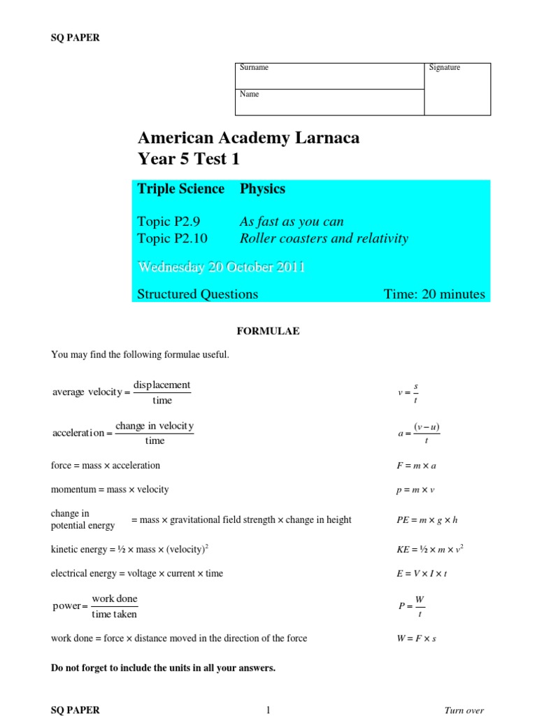 KS4 / Edexcel GCSE 360 Additional Science / Topics P2.9 and P2.10 SQ ...