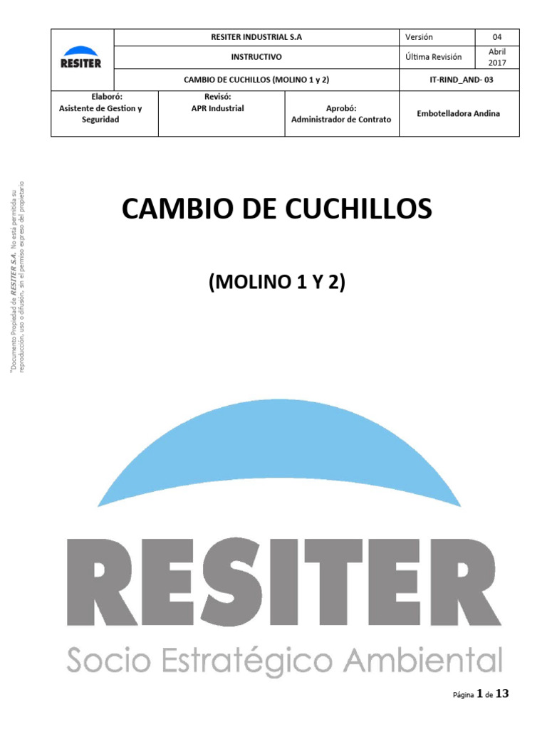 IT-RIND - AND-03CAMBIO DE CUCHILLOS DE MOLINO 1 y 2 Act | PDF | Bienes manufacturados