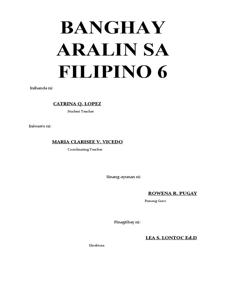 Banghay Aralin Sa Filipino 6 | PDF