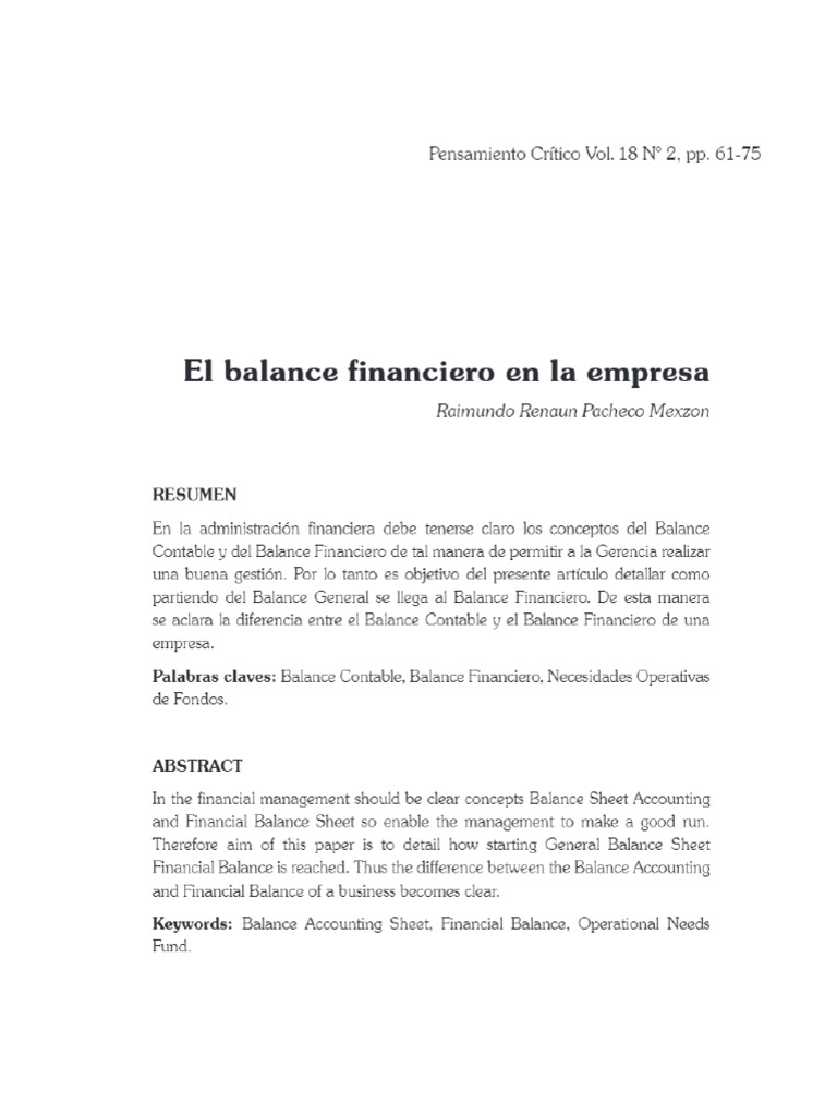 Vista de El Balance Financiero en La Empresa | PDF