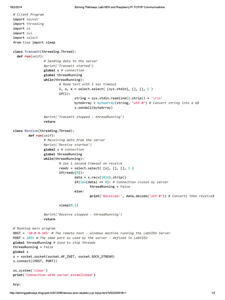 Etching Pathways Labview and Raspberry Pi TCP Ip Communications Codepdf | PDF | Teaching Methods ...