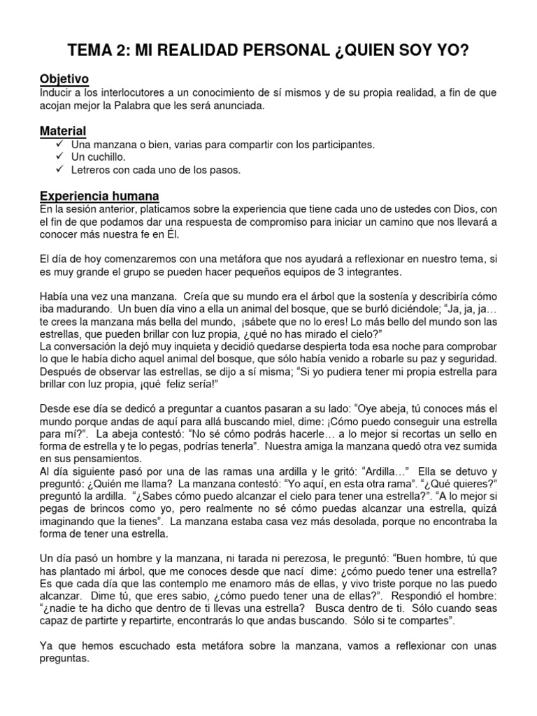 Tema 2 - Mi Realidad Personal Quien Soy Yo | PDF | Autoestima | Oración