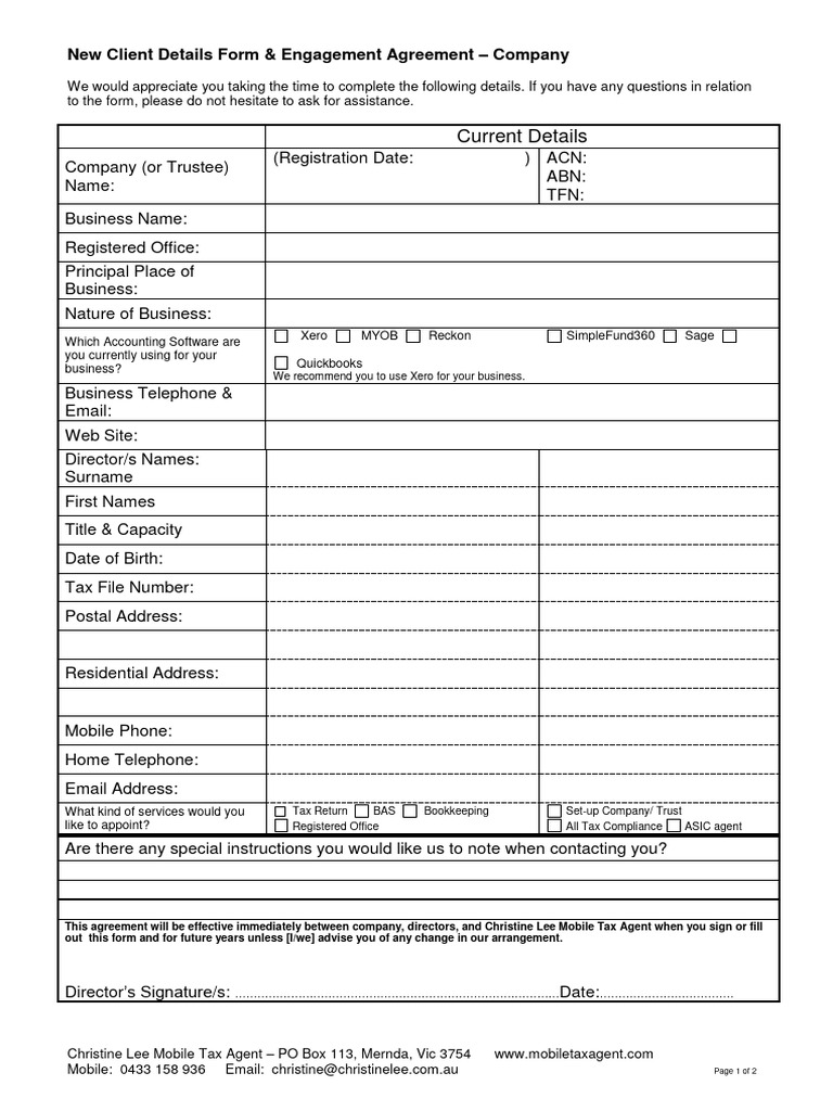 New Client Details Form Company | PDF