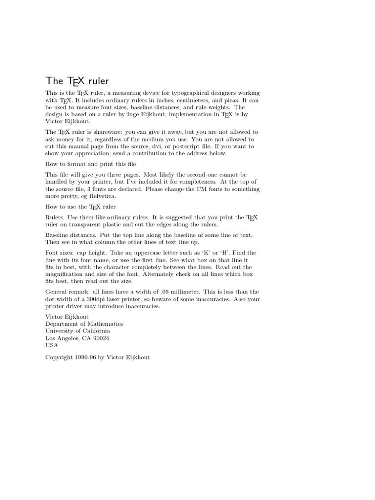 The TeX Ruler (V. Eijkhout) (1996) | PDF | Typefaces | Te X