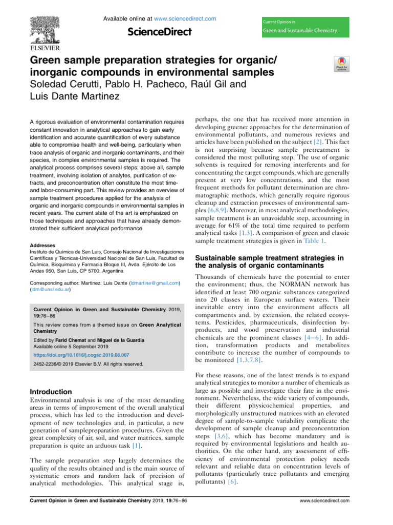 Green Sample Preparation Strategies For Organicinorganic Compounds in Environmental ...
