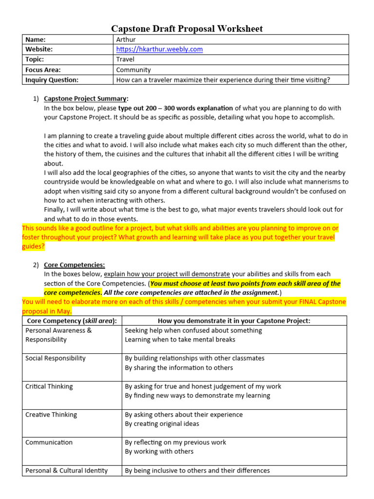 CLC 12 - Capstone Draft Proposal Worksheet | Download Free PDF ...