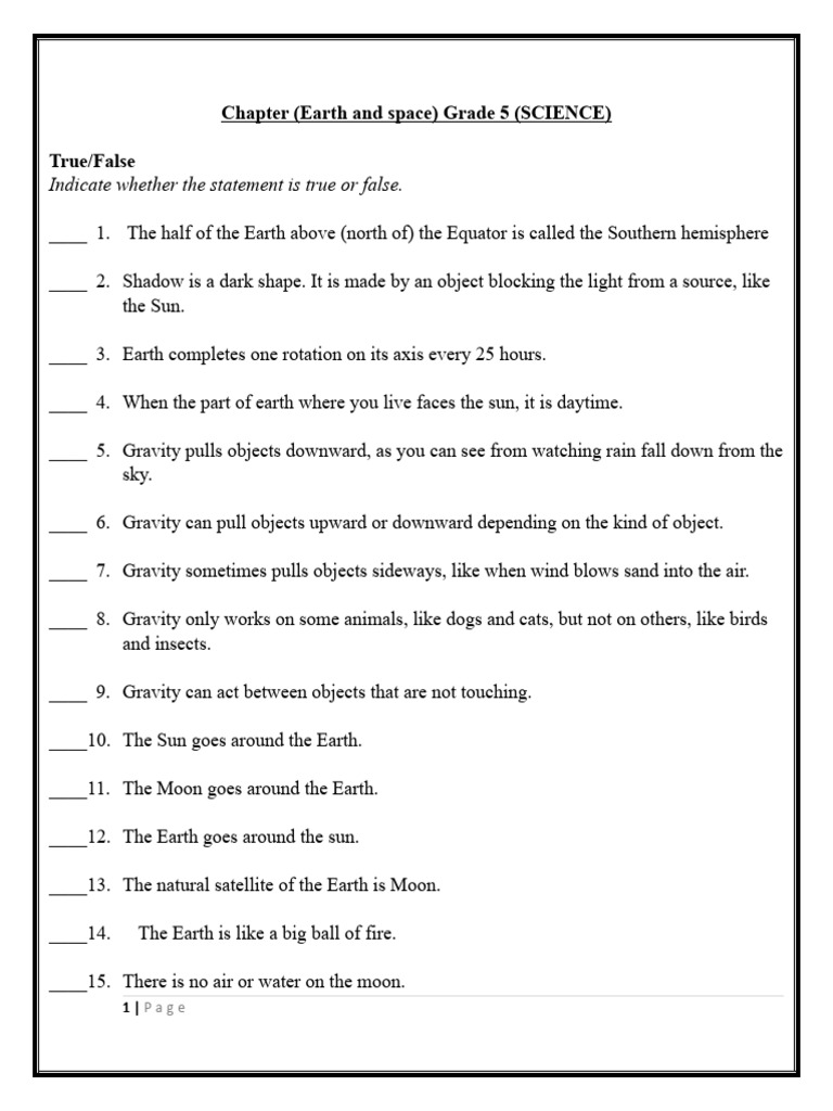 Grade 5 Earth and Space Science Quiz | PDF | Earth | Moon