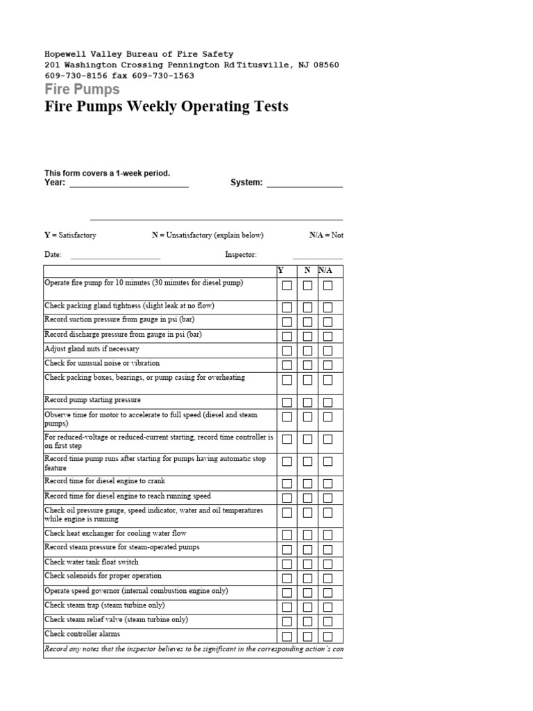 Weekly Fire Pump Inspection Checklist | PDF