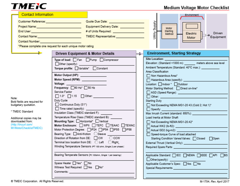 Motor Checklist Apr2017 | PDF | Electric Motor | Electric Power