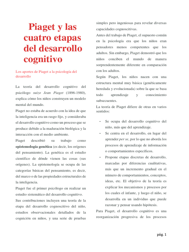 Piaget y Las Cuatro Etapas Del Desarrollo Cognitivo1 | PDF | Desarrollo ...