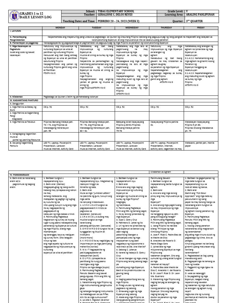 DLL Araling Panlipunan Q3 - W3 - 5 | PDF