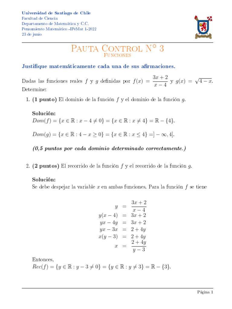 Propuesta de Pauta - Control 3 - V2 | PDF | Función (Matemáticas) | Análisis