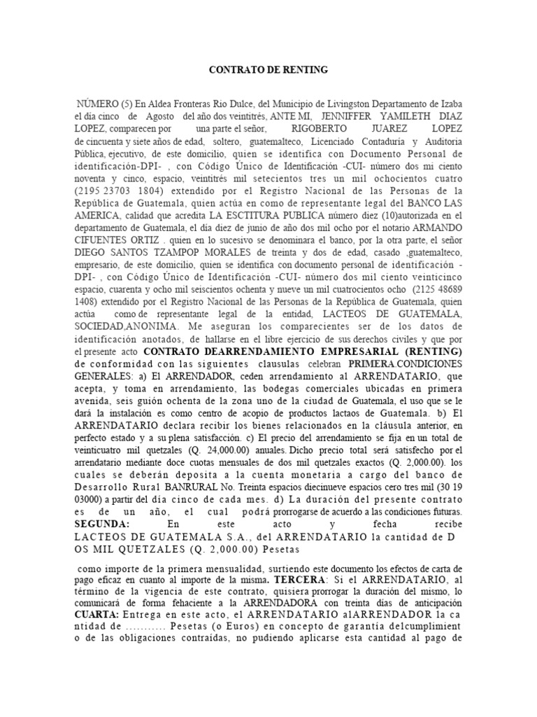 Contrato de Renting | PDF | Guatemala
