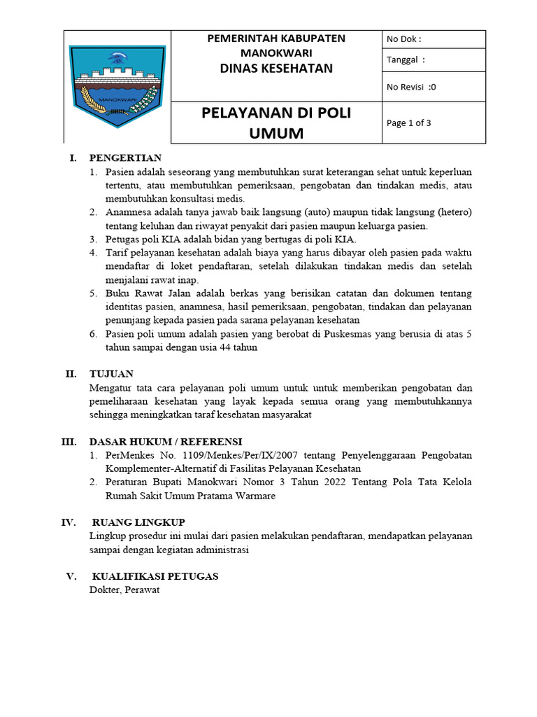 Sop Pelayanan Di Poli Umum | PDF