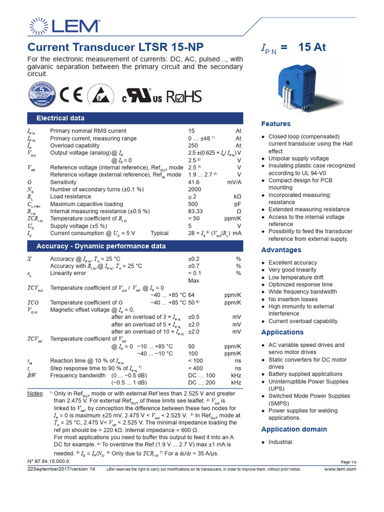 LTSR 15-NP Current Transducer Overview | PDF | Insulator (Electricity ...