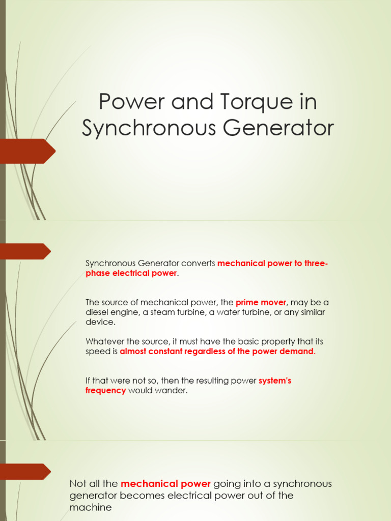 Power and Torque in Synchronous Generator | PDF
