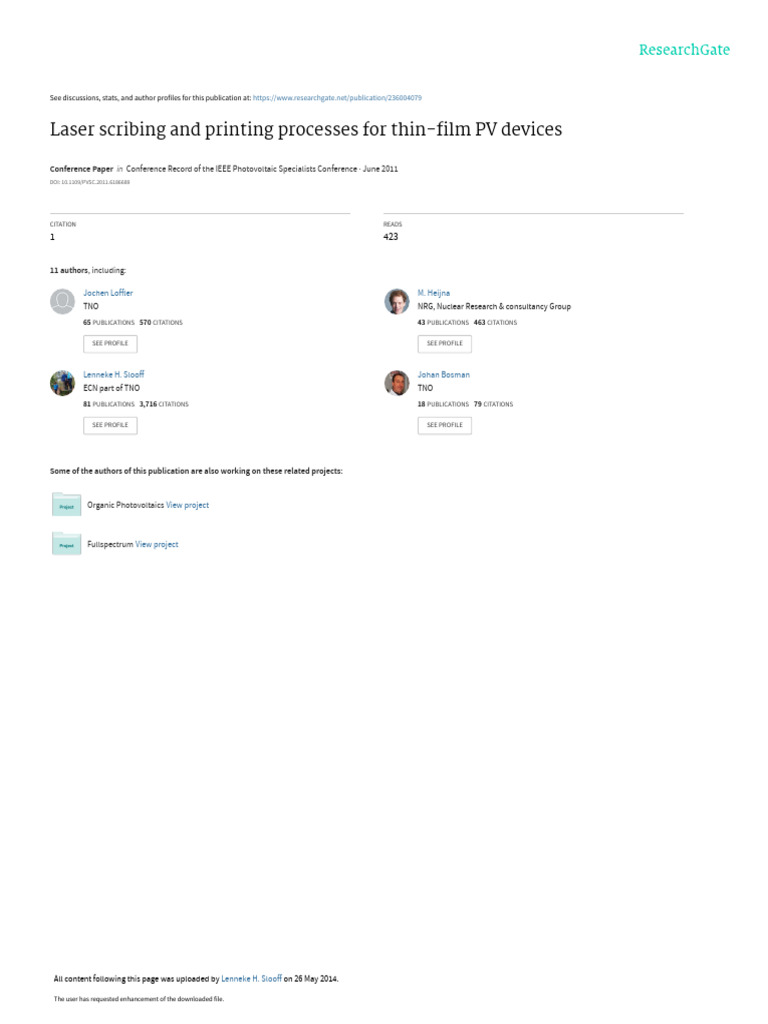 Laser Scribing for Thin-Film PV Devices | PDF | Thin Film Solar Cell | Photovoltaics