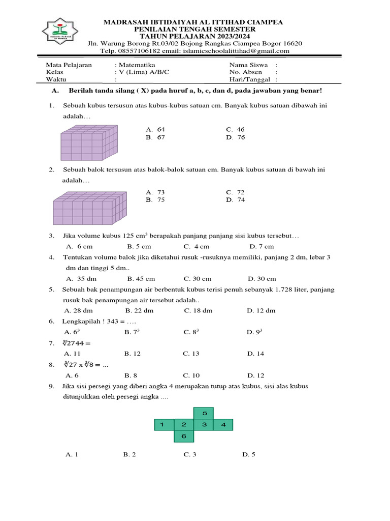 Soal MTK Pts Kelas 5 Sem 2 | PDF