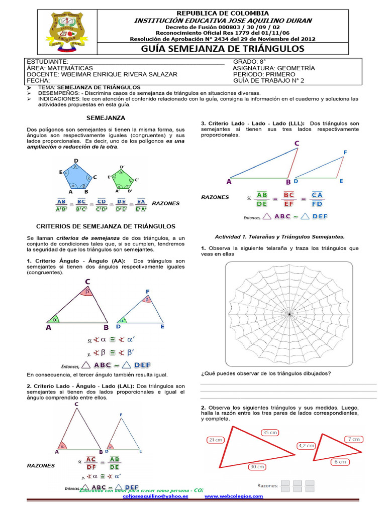 Guía Semejanza de Triángulos | PDF | Triángulo | Geometría del plano euclidiano