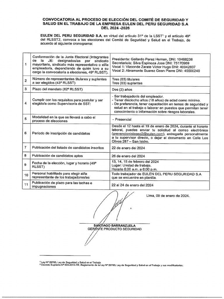 Convocatoria Comite SST 2024 | PDF