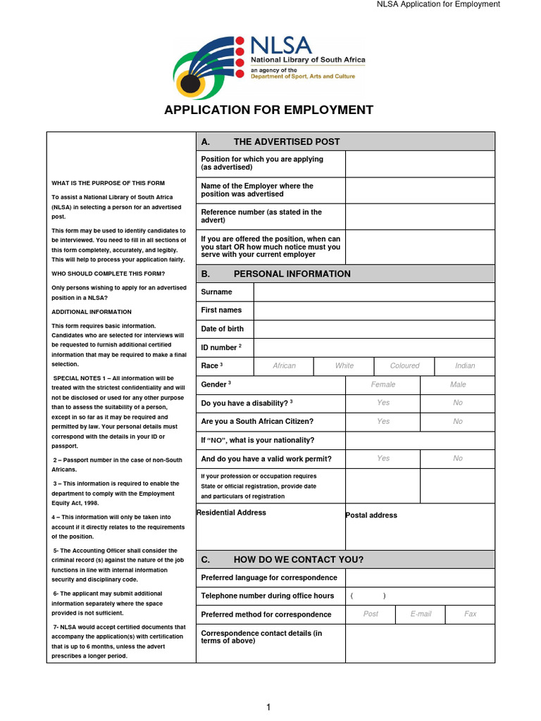NLSA Application For Employment 1 | PDF | Justice | Crime & Violence