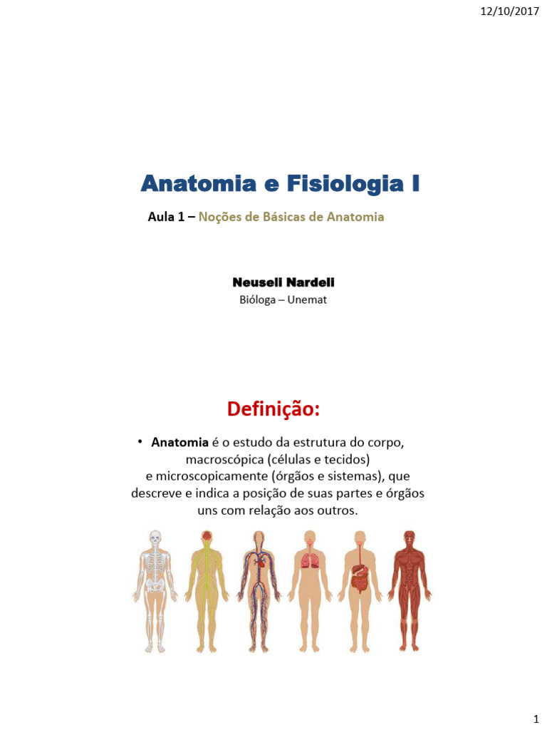 Anatomia e Fisiologia I - Aula 1 - Noções Básicas de Anatomia | PDF ...
