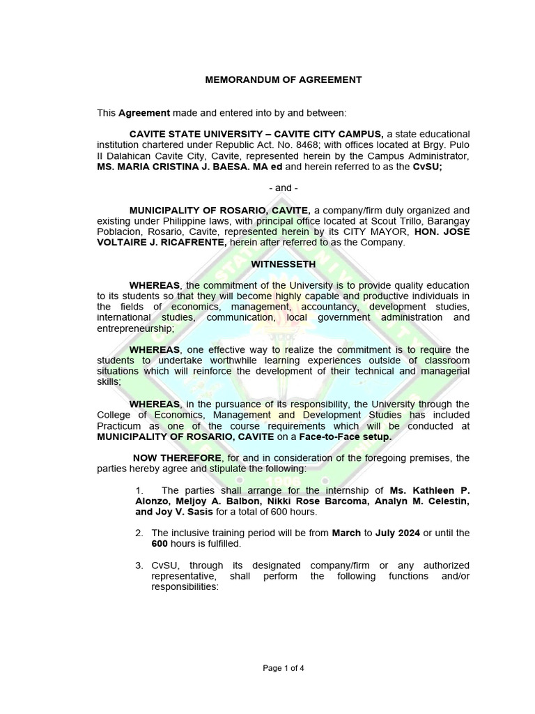 Memorandum of Agreement - OJT UPDATED | PDF | Legal Liability ...
