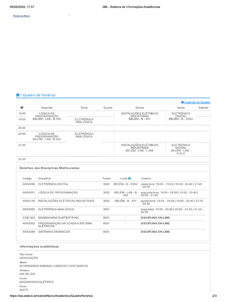 Quadro de Horários | PDF