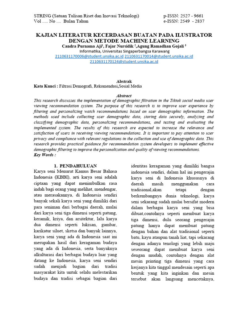 ANALISA IMPLEMENTASI KECERDASAN BUATAN PADA ILUSTRATOR DENGAN METODE MACHINE LEARNING - Kelompok ...