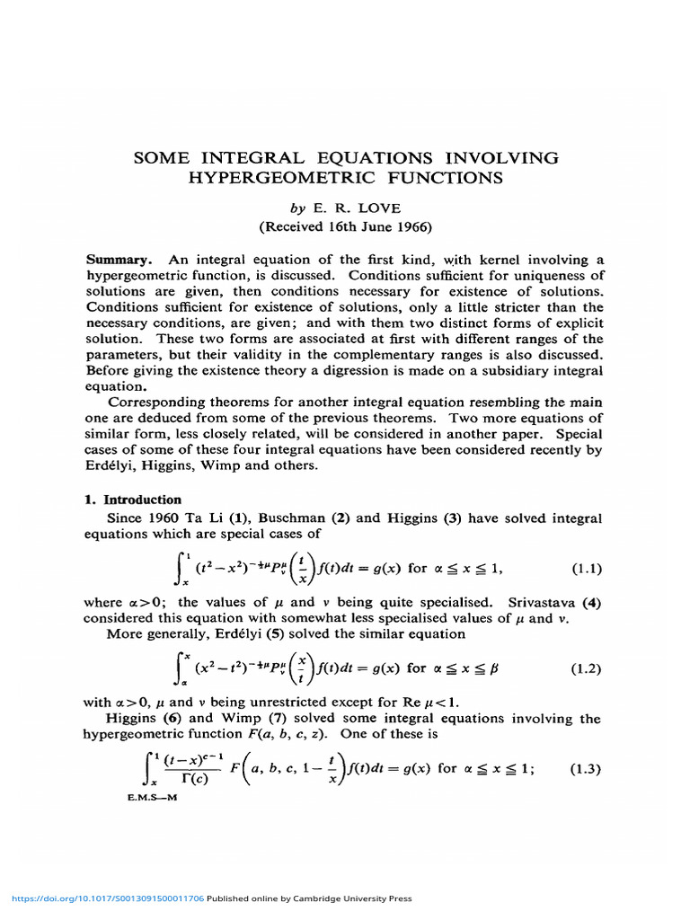 Some Integral Equations Involving Hypergeometric Functions | PDF | Theorem | Integral