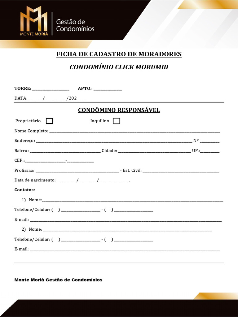 Ficha de Cadastro de Moradores - Click Morumbi | PDF | Condomínio