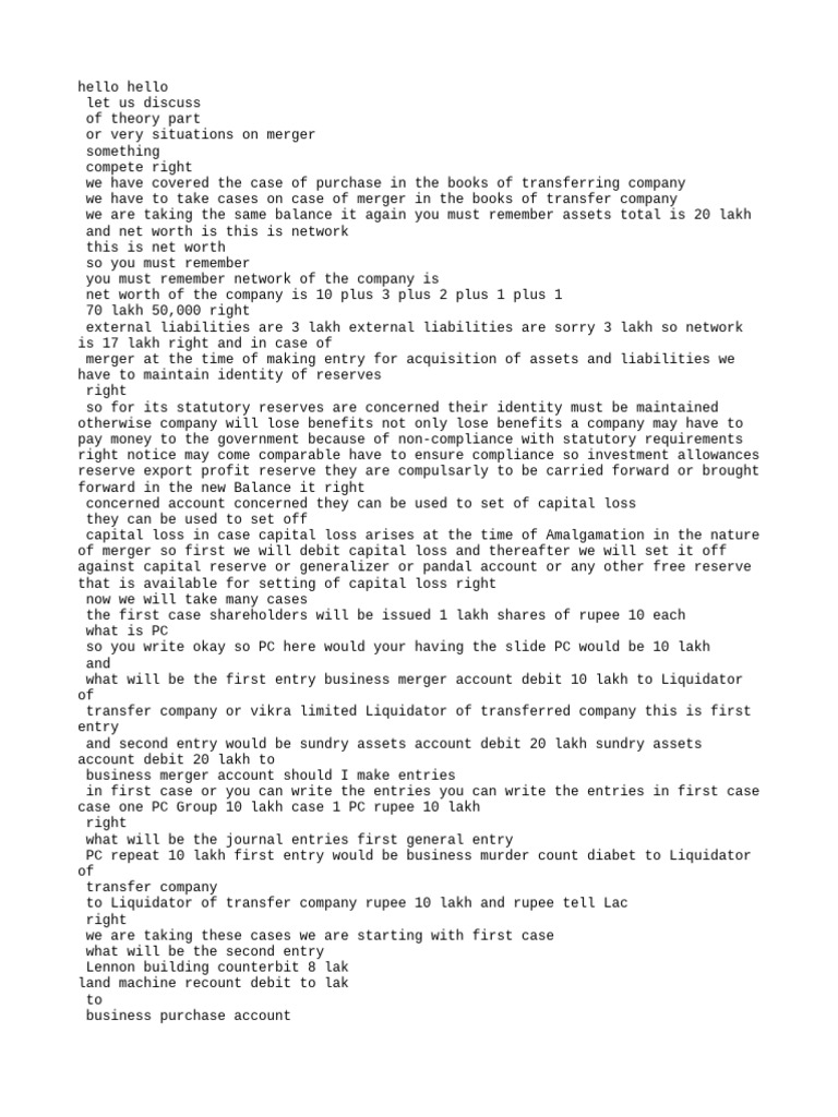 Accounting for Mergers: Journal Entries Explained | PDF | Debits And ...