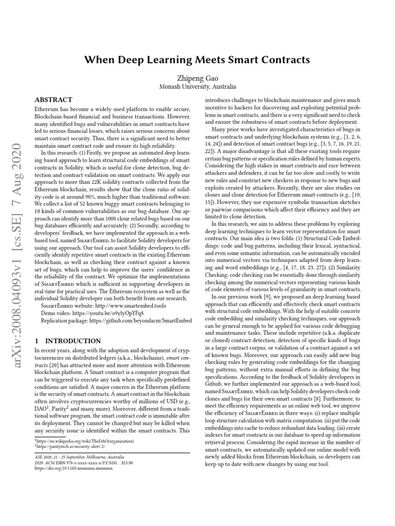 When Deep Learning Meets Smart Contracts | PDF | Computers