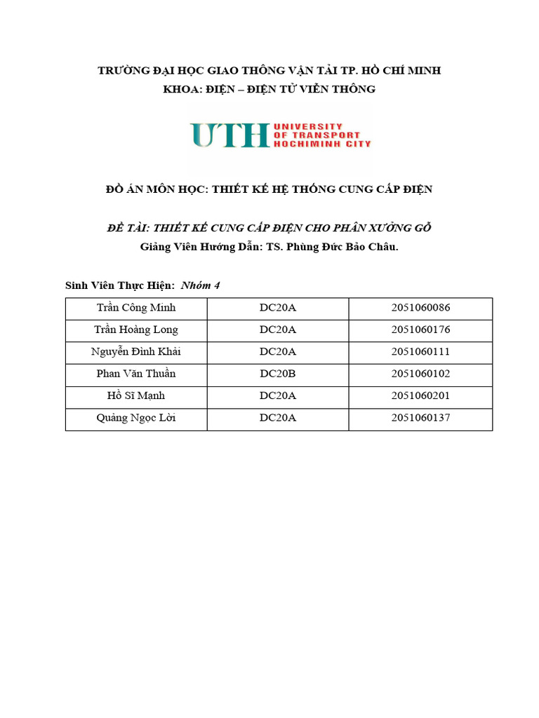 Thiết Kế Hệ Thống Cung Cấp Điện - Nhóm 04 | PDF