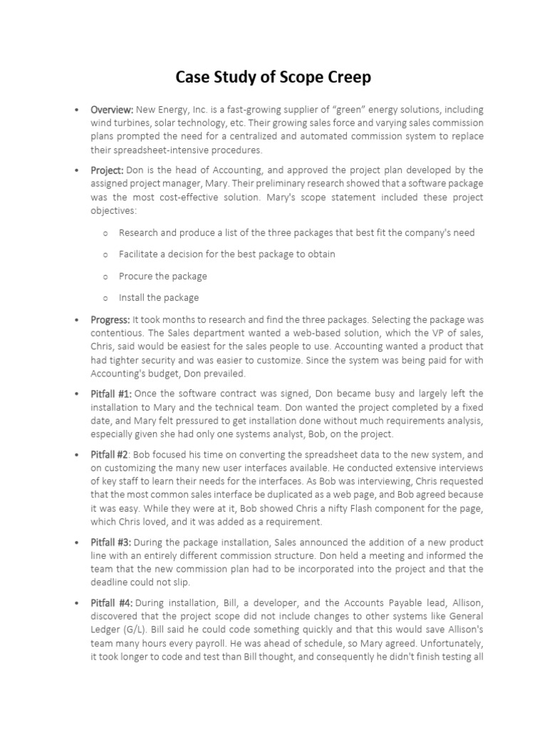 Case Study of Scope Creep | PDF