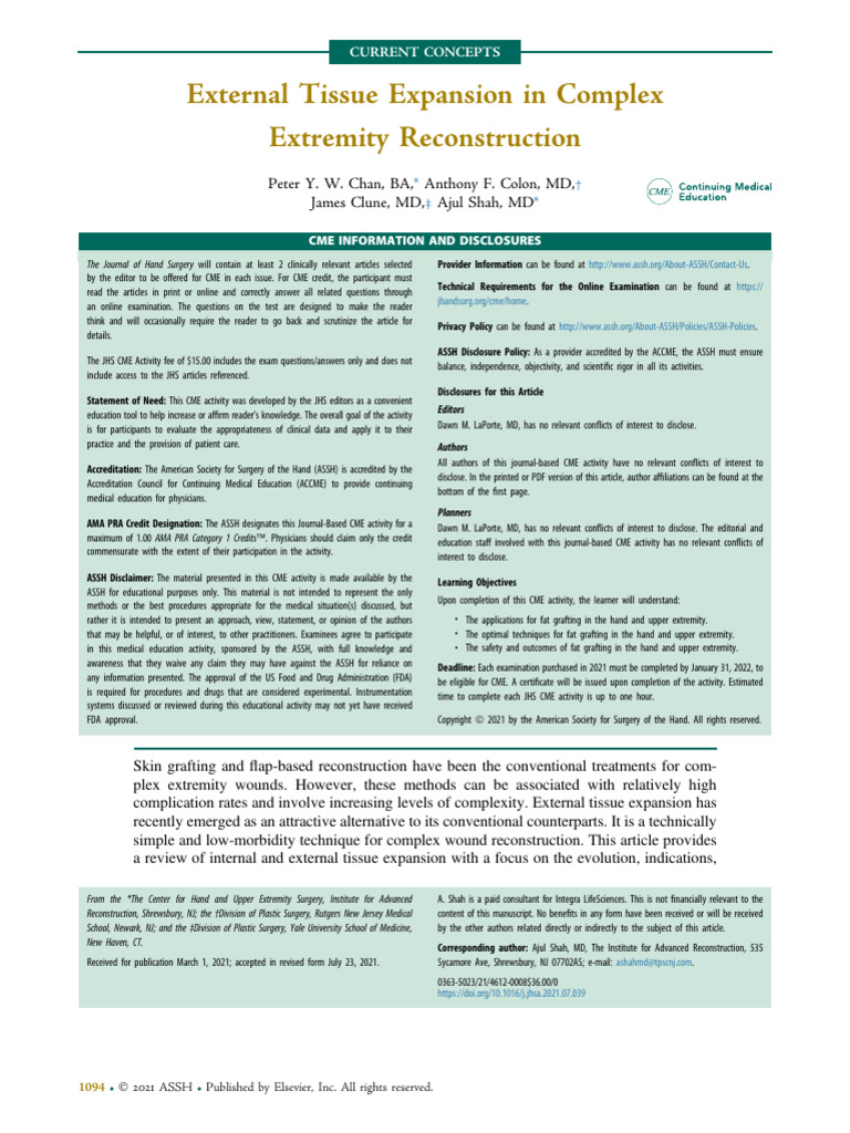 External Tissue Expansion in Complex Extremity Rec | PDF