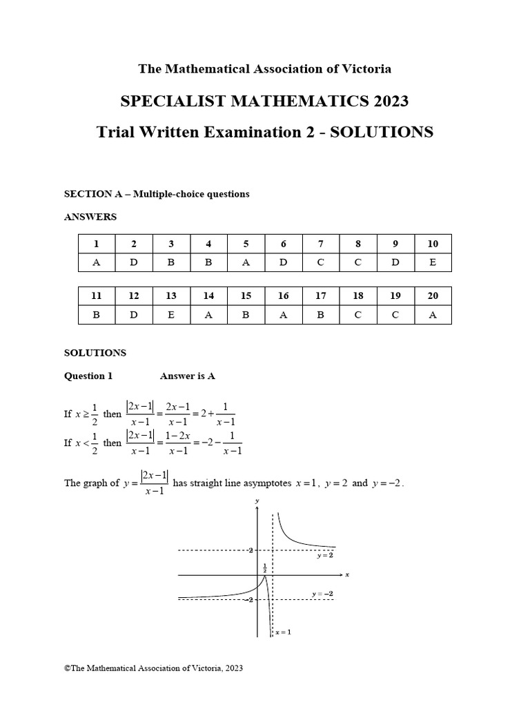 2023 MAV SpecialistMaths Trial Exam 2 Solutions | PDF | Equations ...