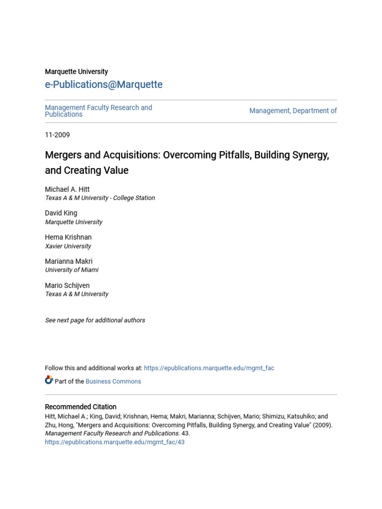Mergers and Acquisitions Overcoming Pitfalls, Building Synergy, and ...