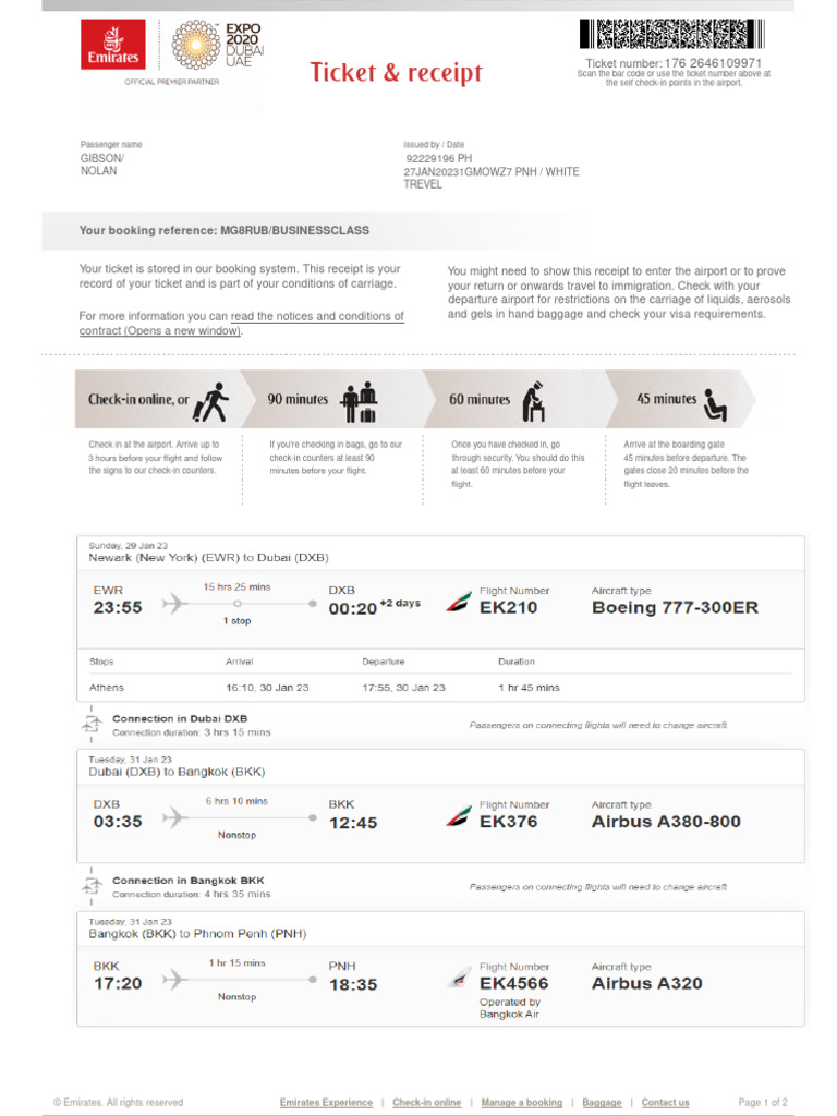 Emirates Flight Ticket and Receipt | PDF | Aviation | Transport