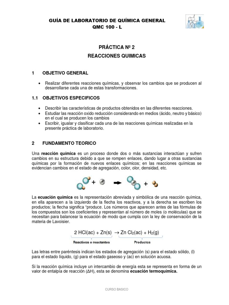 Práctica de Laboratorio 2 Reacciones Químicas Corregido | PDF | Redox | Reacciones químicas