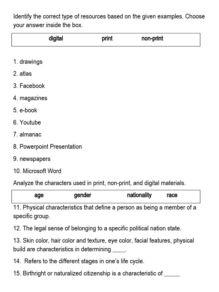 QUIZ Print, Non-Print and Digital | PDF
