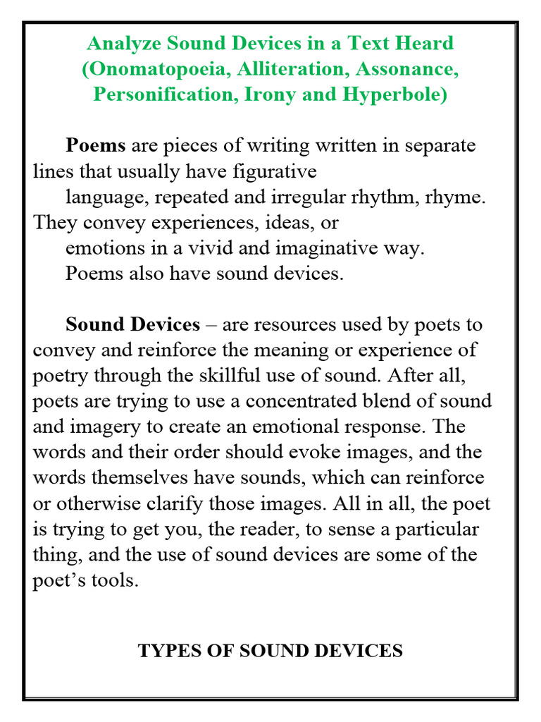 Poetry Sound Devices Guide | PDF | Poetry | Poetic Devices