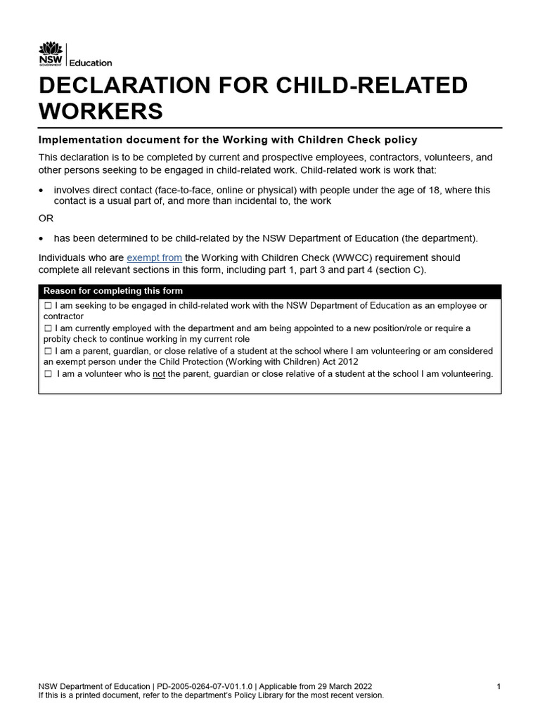 Child-Related Workers Declaration Form | PDF | Criminal Record | Crimes