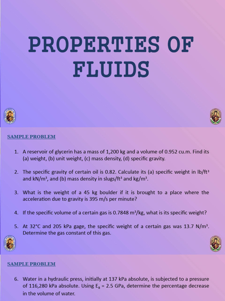 Sample Problems Properties of Fluids | PDF