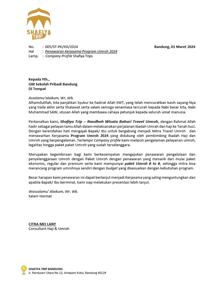 Surat Penawaran Umroh - MC SPB | PDF