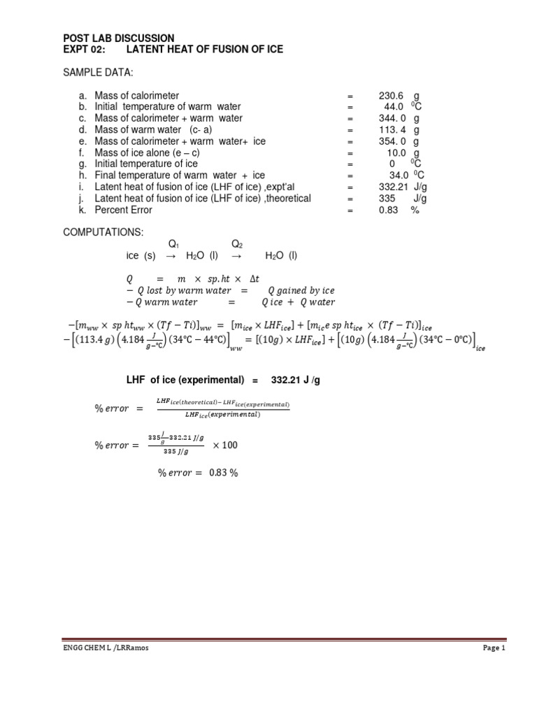 Latent Heat of Fusion of Ice Experiment | PDF | Branches Of ...