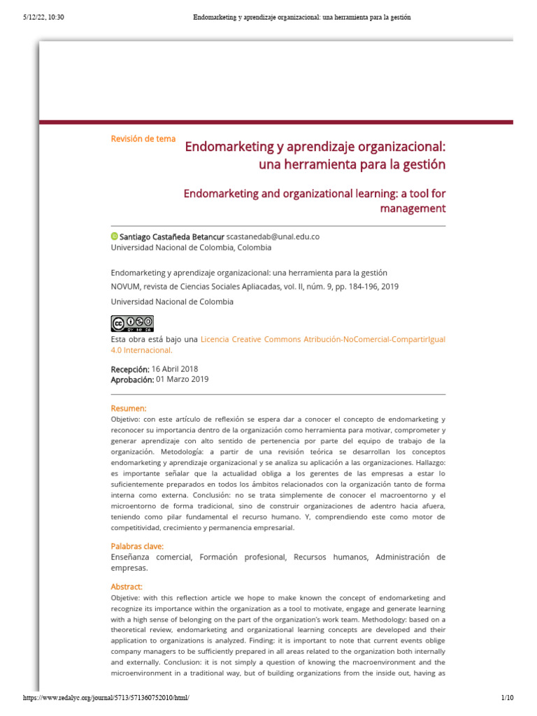 Endomarketing y Aprendizaje Organizacional - Una Herramienta para La ...